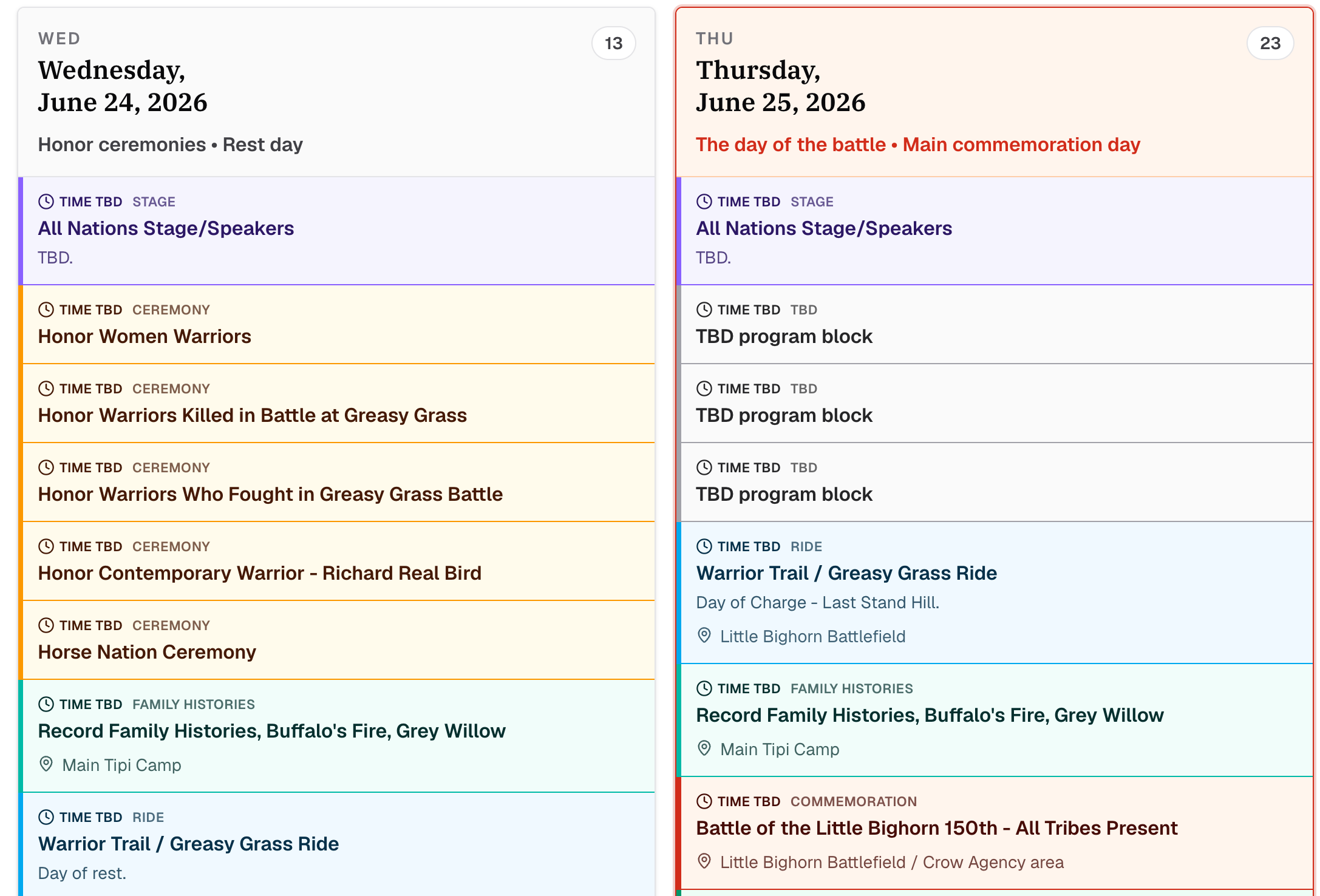 2026 Greasy Grass (Little Bighorn) 150th Event Schedule